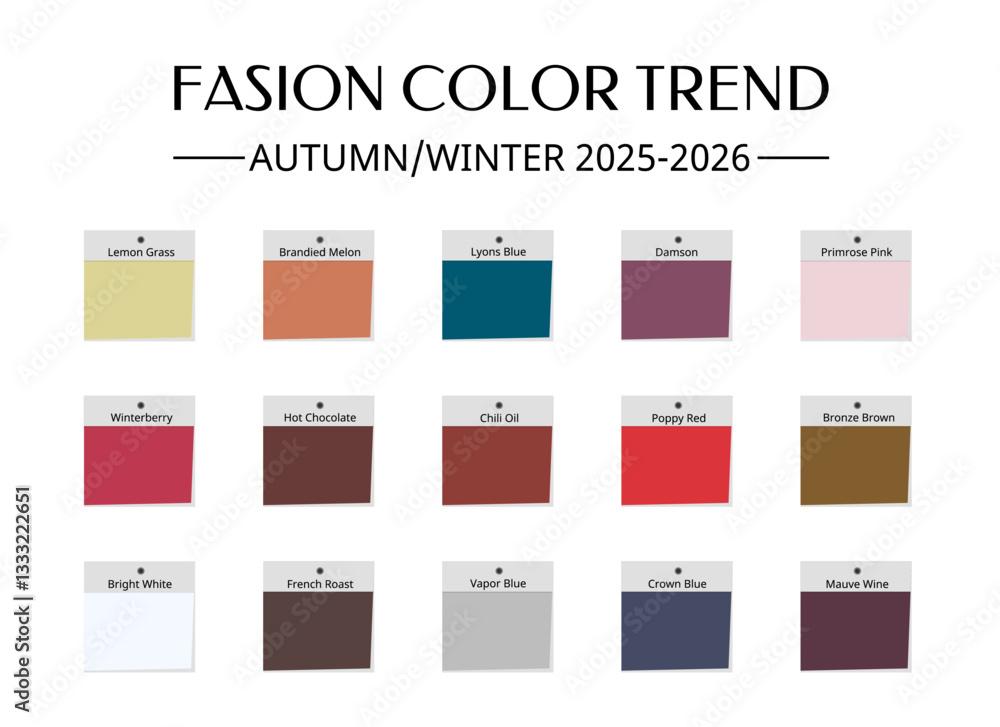 Fashion Color Trend Autumn - Winter 2025 - 2026. Trendy colors palette guide. Fabric swatches ...