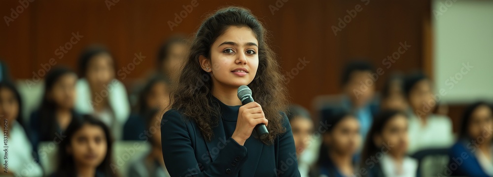 An Indian student demonstrating critical thinking and public speaking ...