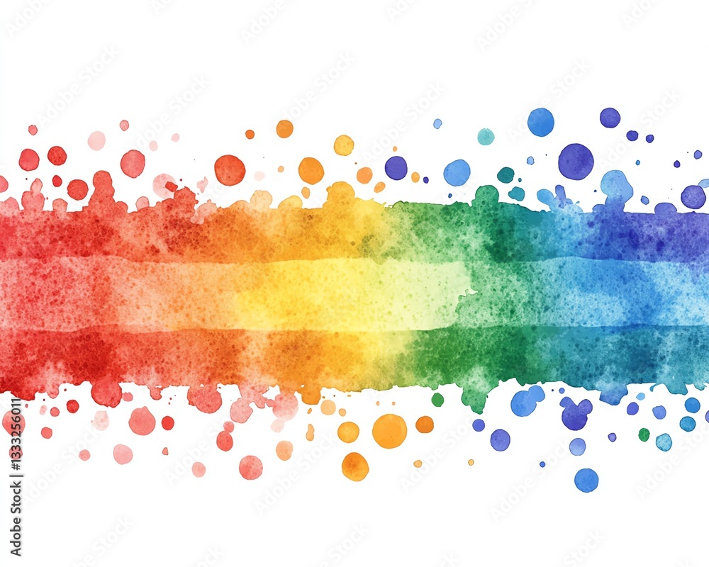 Bright horizontal rainbow colors watercolor small blobs and circles ...