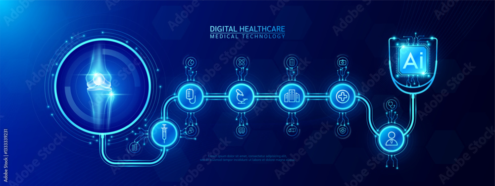 Knee joint bone organ human and AI chip medical in stethoscope with ...