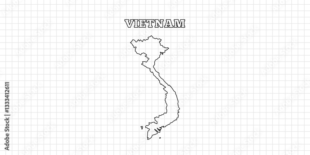 Vietnam map travel with outline simple drawing version Illustration Stock Vector | Adobe Stock