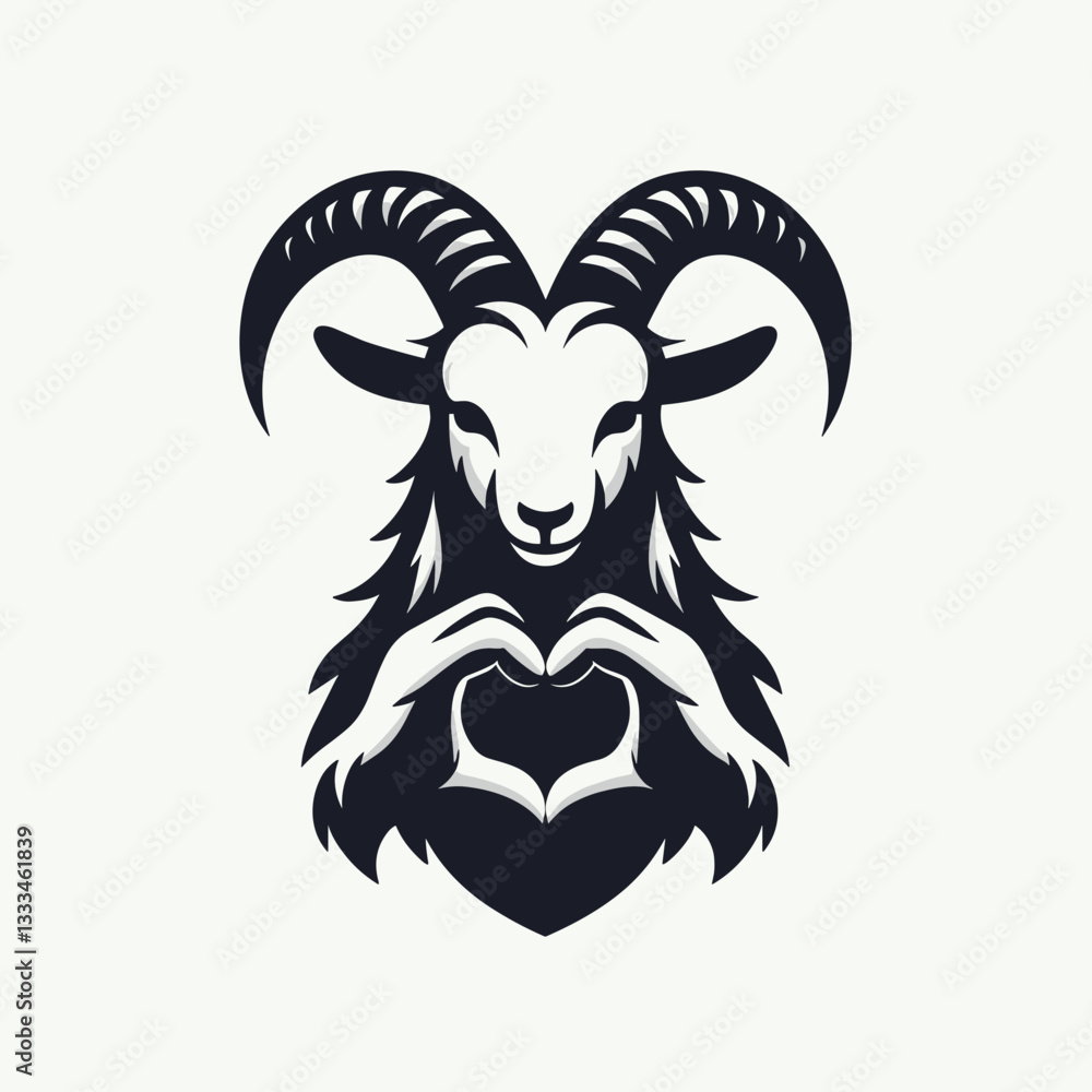 Goat making a heart shape with hands together simple vector outline ...