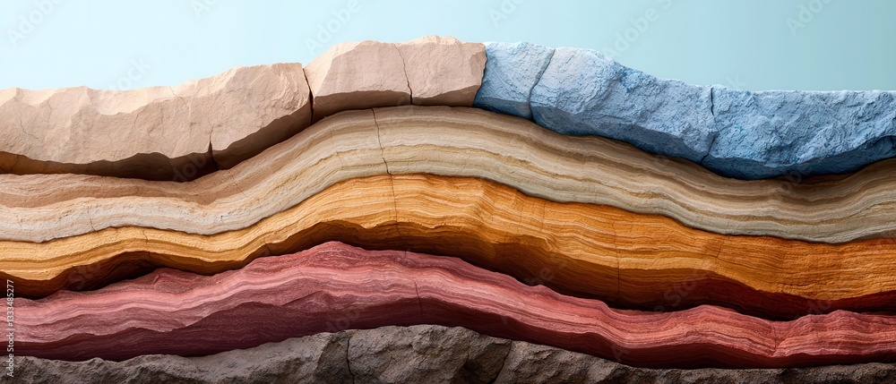 Soil and Earth science concept. Vivid cross-section of rock layers ...