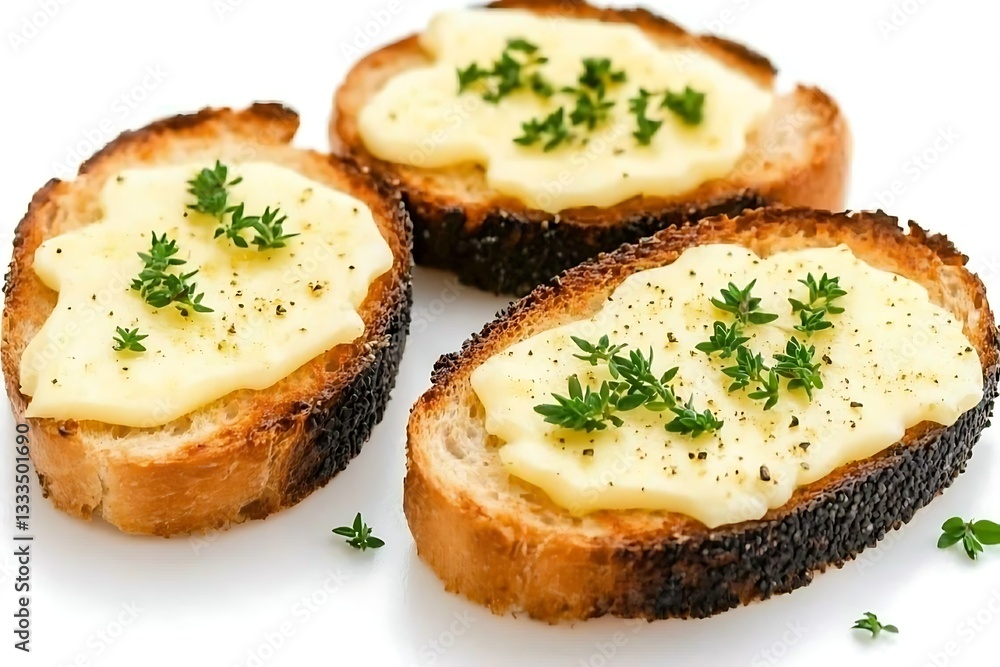 Toasted Bread for Herb Cheese, White Background. Stock Photo | Adobe Stock