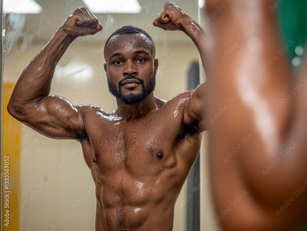 Unleash Your Inner Strength Bodybuilder flexing muscles in front of a ...