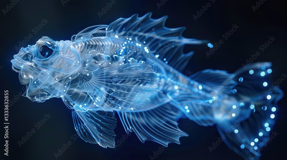 Generate a 3D model of a bioluminescent deep-sea creature with ...