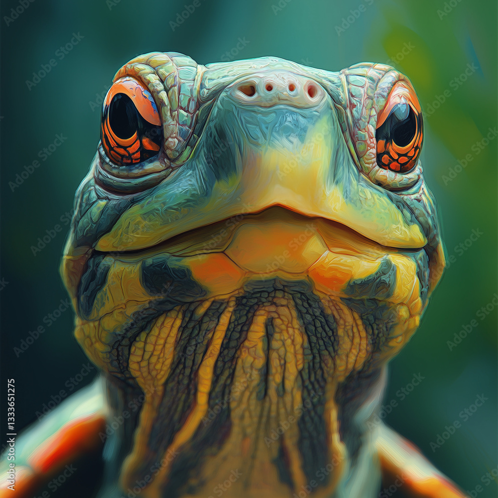 Artistic portrait of a turtle in a detailed style, rich colors and ...