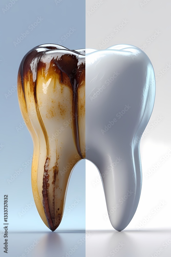 Transformation of a tooth from decay to restoration illustrating dental ...