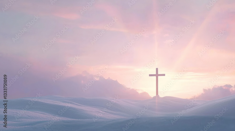 Serene Easter background with soft bokeh and a glowing cross at the ...