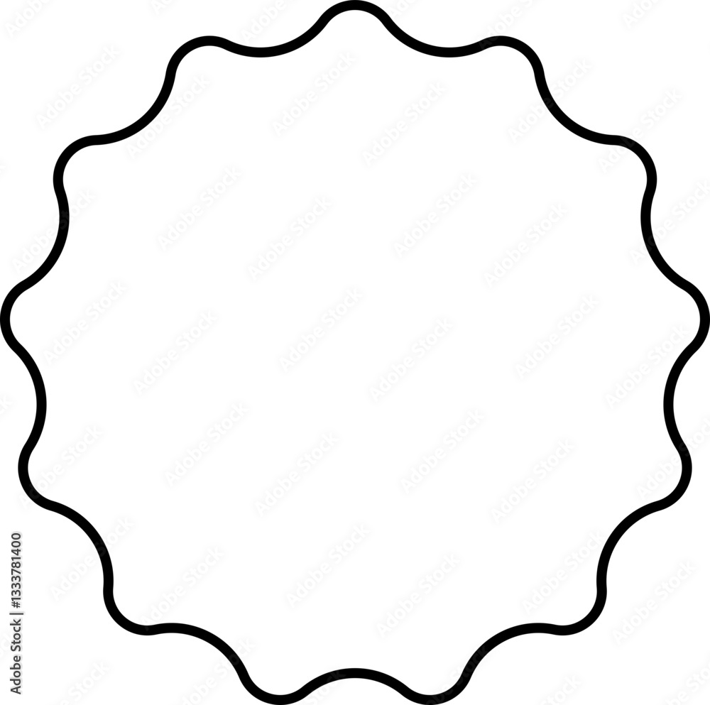 Simple Black Badge outline. Blank Wavy Circular Label or Sticker Shape ...