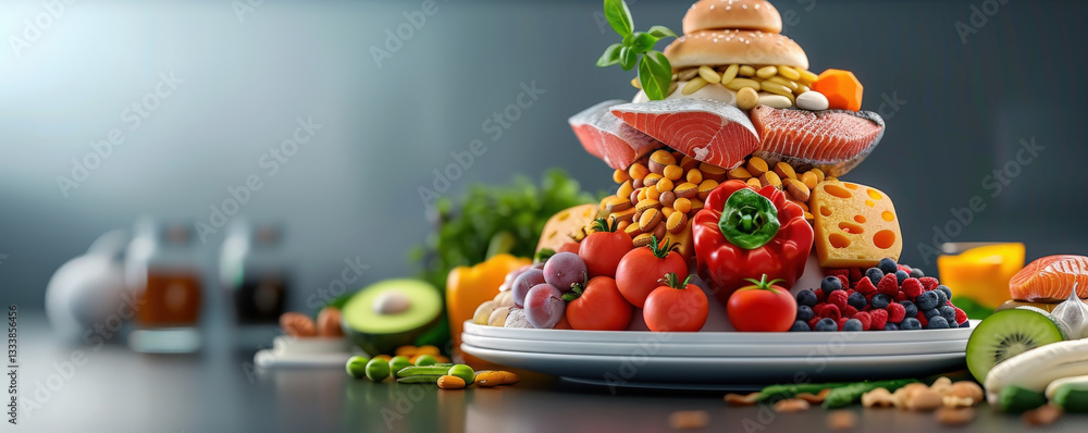 pyramid style food chart displays variety of nutritious foods ...