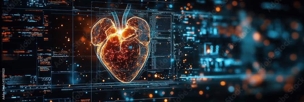 Heart Futuristic cardiac photo visualizing CT MRI scans, diagnosing ...
