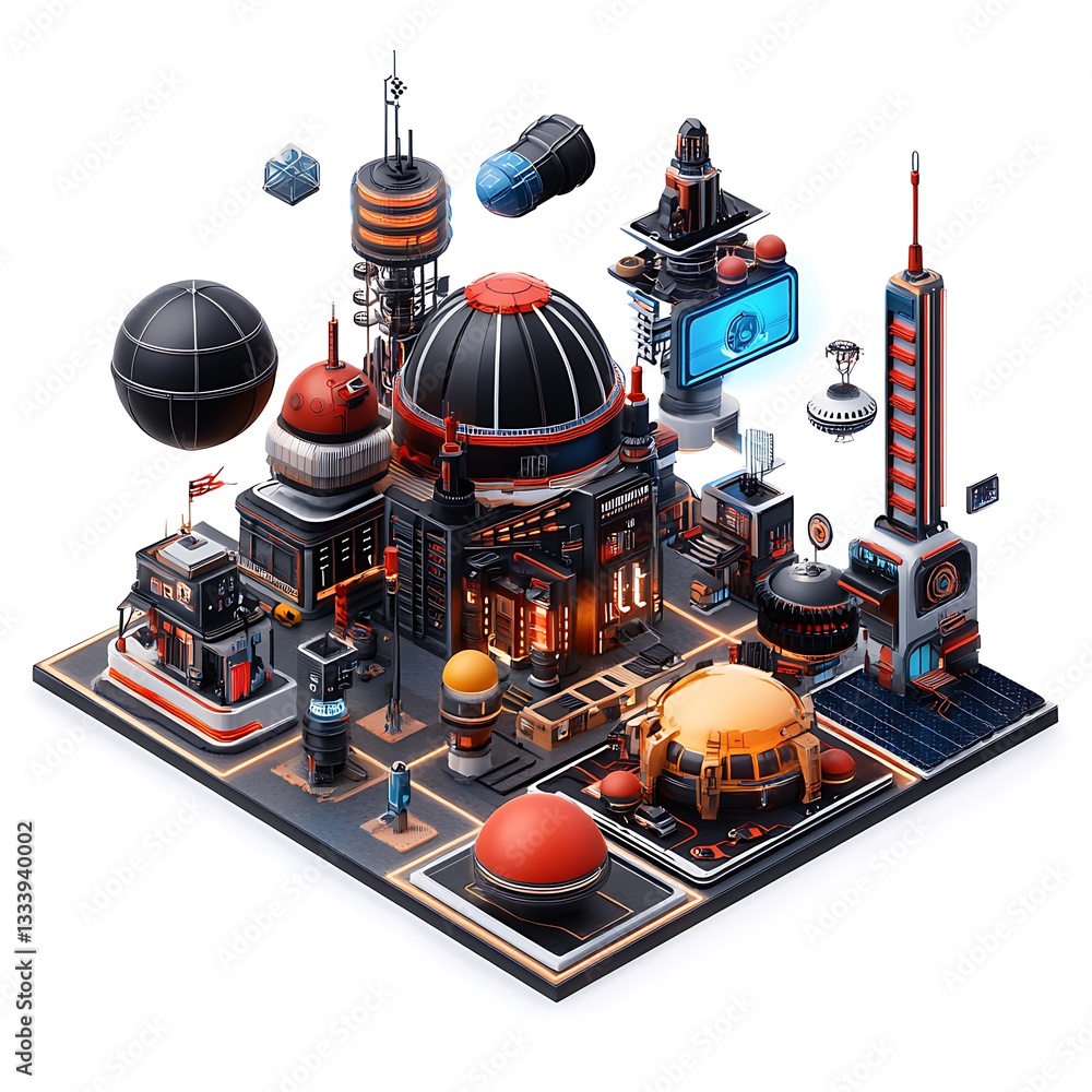 Dive into a futuristic cyber city isometric pixelart exploration with ...