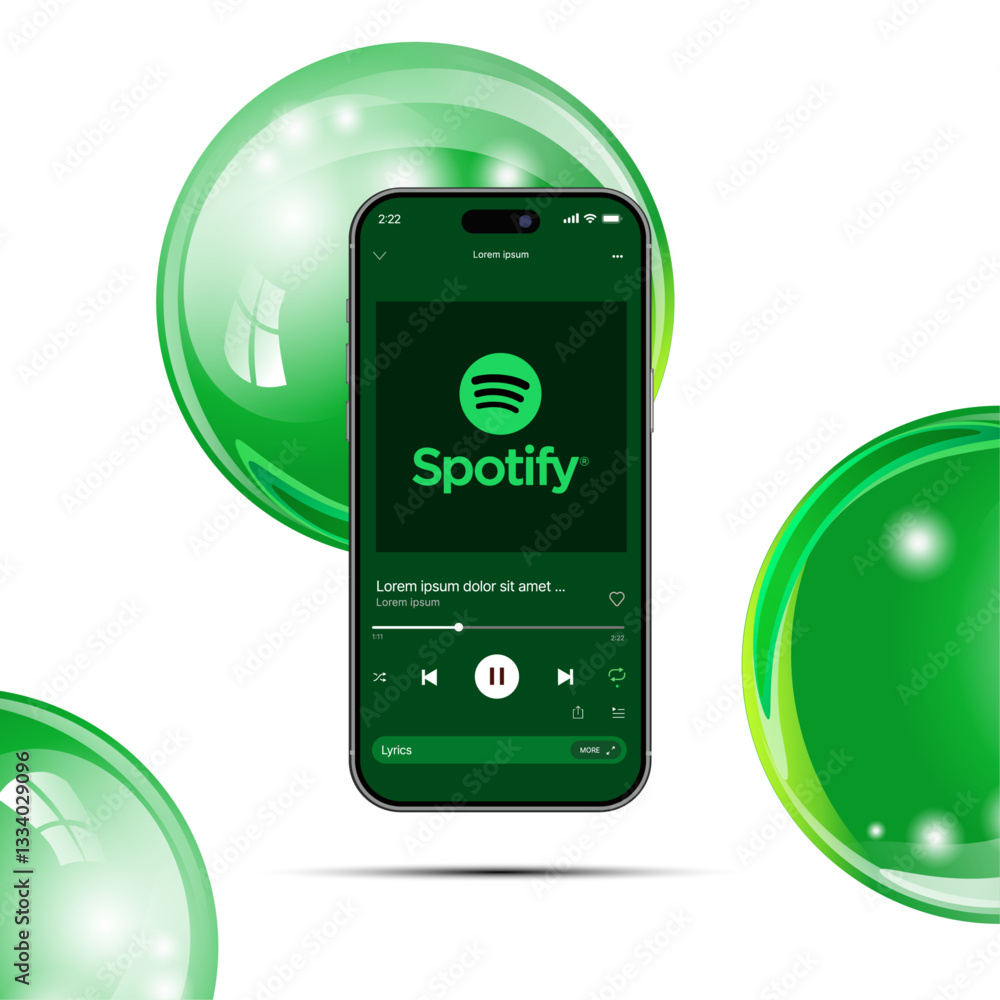 Spotify interface template. Spotify cover songs mockup. social network ...