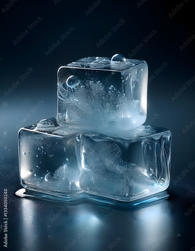 Transparent Ice Blocks with Light Passing Through and Frozen Bubbles ...