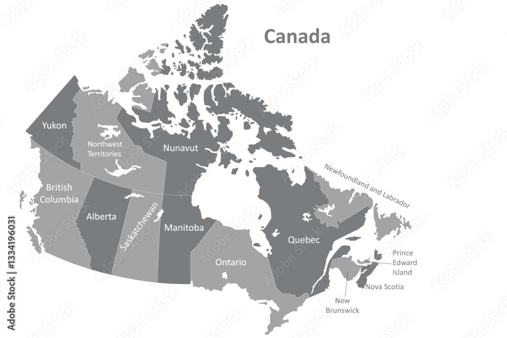 Detailed administrative map of Canada illustrating its provinces and ...