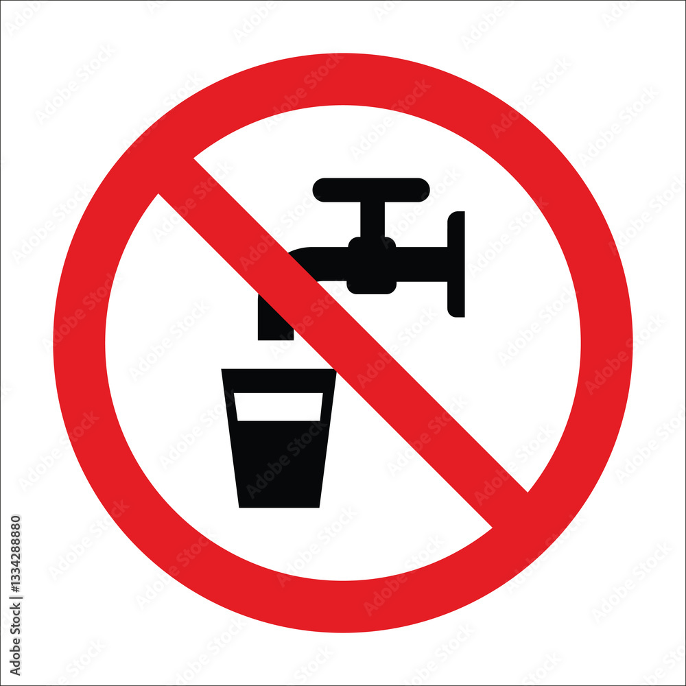 Prohibition sign with red circle and diagonal bar over tap and glass ...
