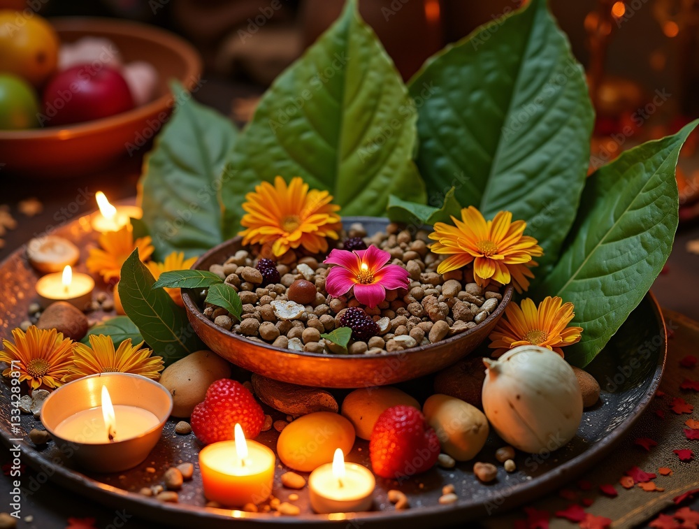 Ilustración de Stock Ritual offering of bilva patra (bilva tree leaves ...