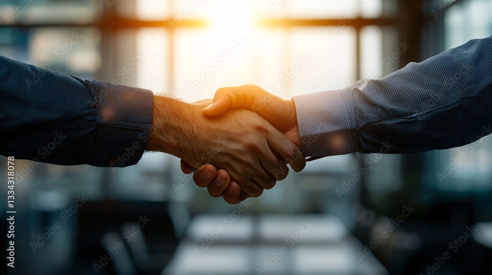 firm handshake between two professionals in a luxury office, glass ...