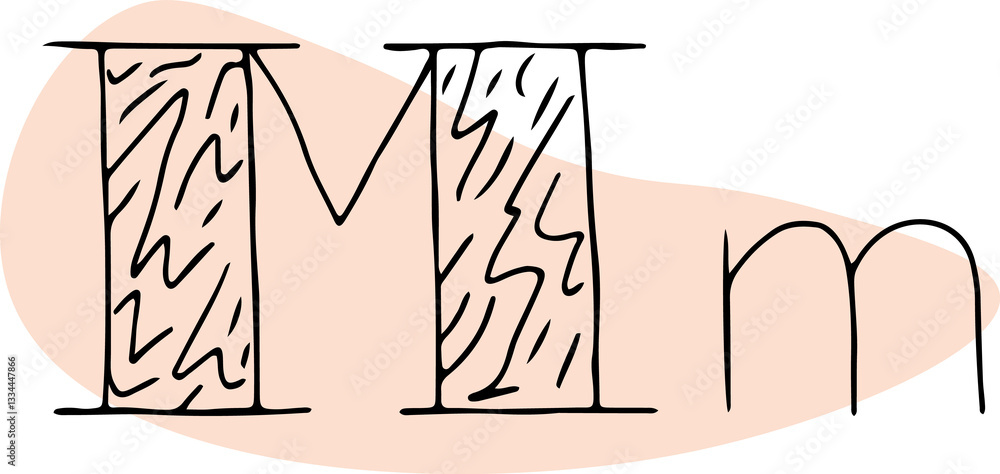 capital letter and lowercase letter M with a light beige filling ...