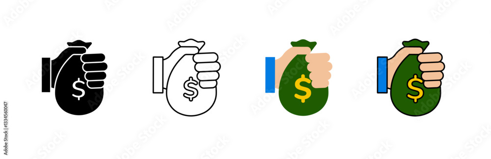 Vetor do Stock Image shows a hand gripping a money bag with a dollar ...