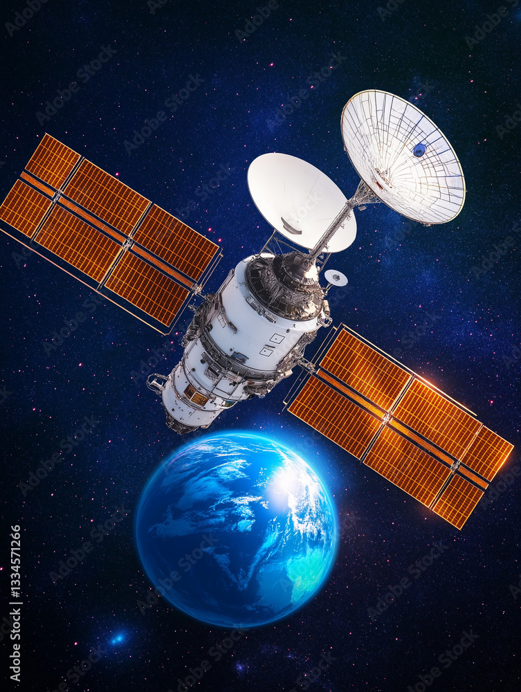 Celestial Sentinel: A highly detailed satellite, with solar panels and ...