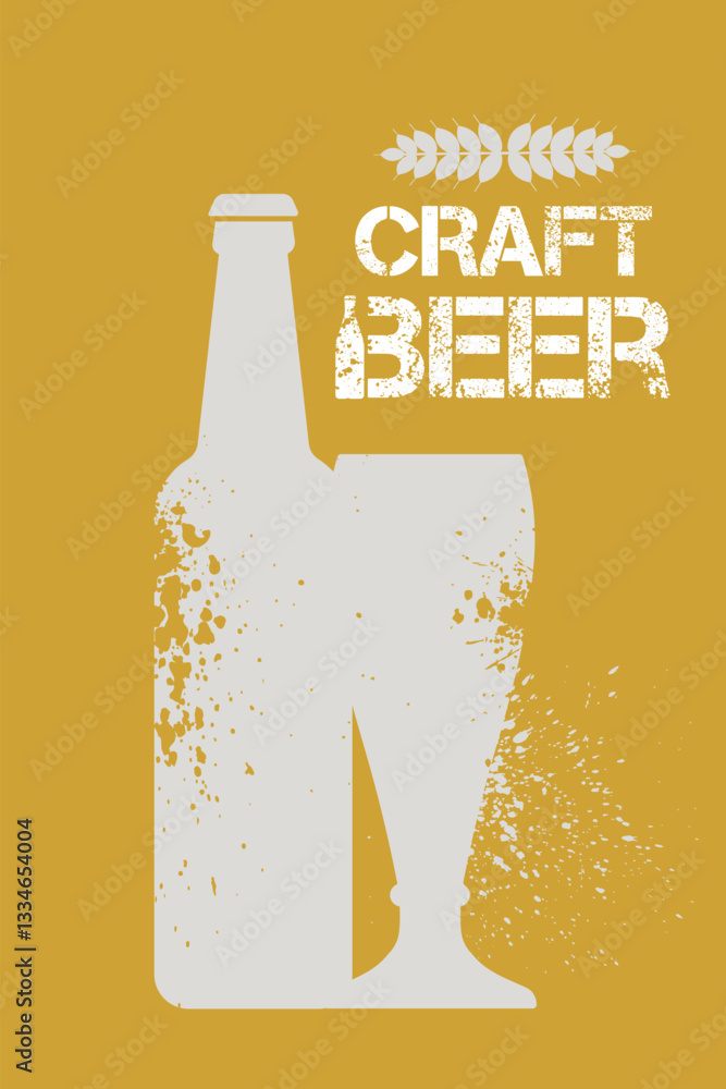 Pub menu poster design, bar, party, beer, glass outline drawing. Vector ...