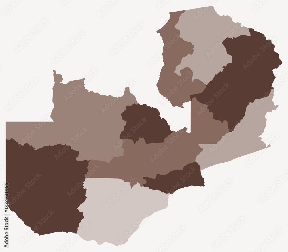 Map of Zambia with regions. Just a simple country border map with ...