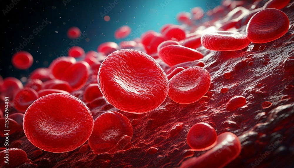 Hyper-realistic rendering of deformed red blood cells showing sickle ...