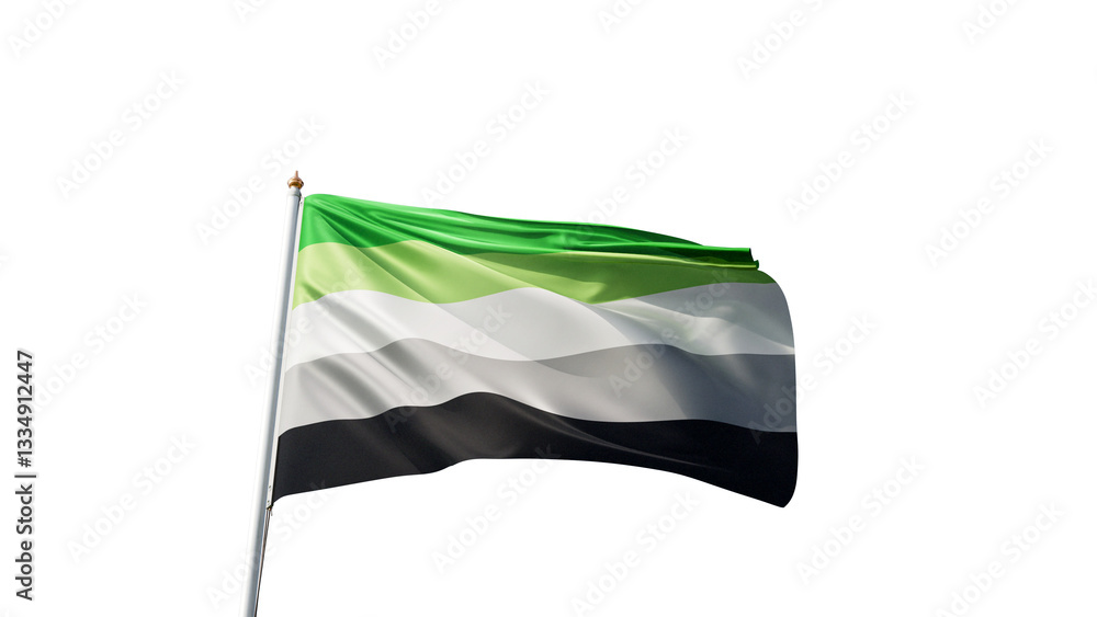 aromantic pride flag on a transparent background, waving in the wind ...