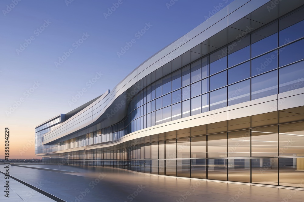 Ultra-modern hospital complex with interconnected glass sections, a ...