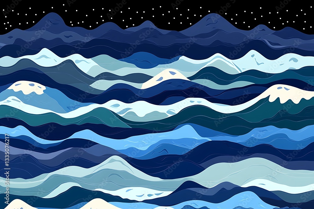 Stylized Mountain Range Illustration Under a Starry Night Sky Backdrop ...