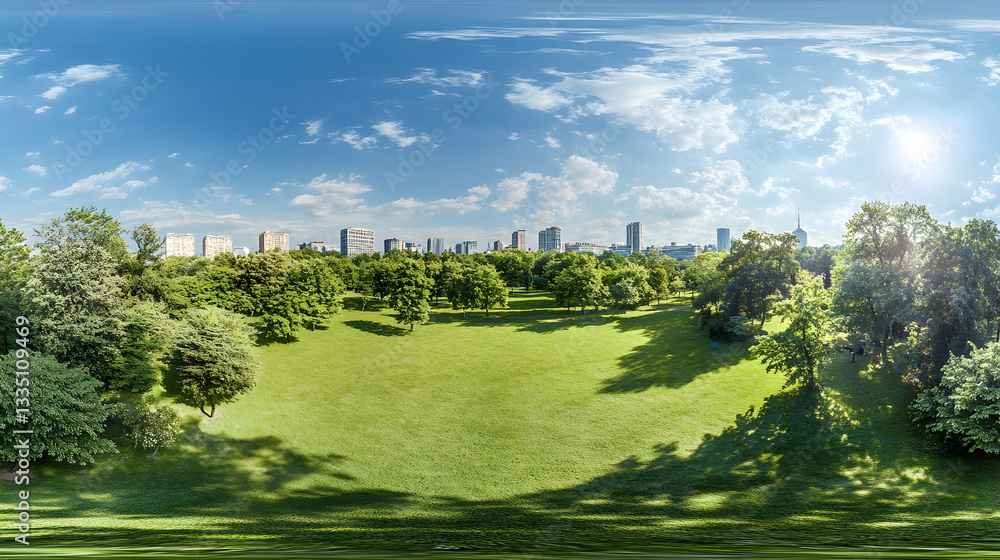 Ilustración de Stock Urban green space aerial view in 360 spherical ...