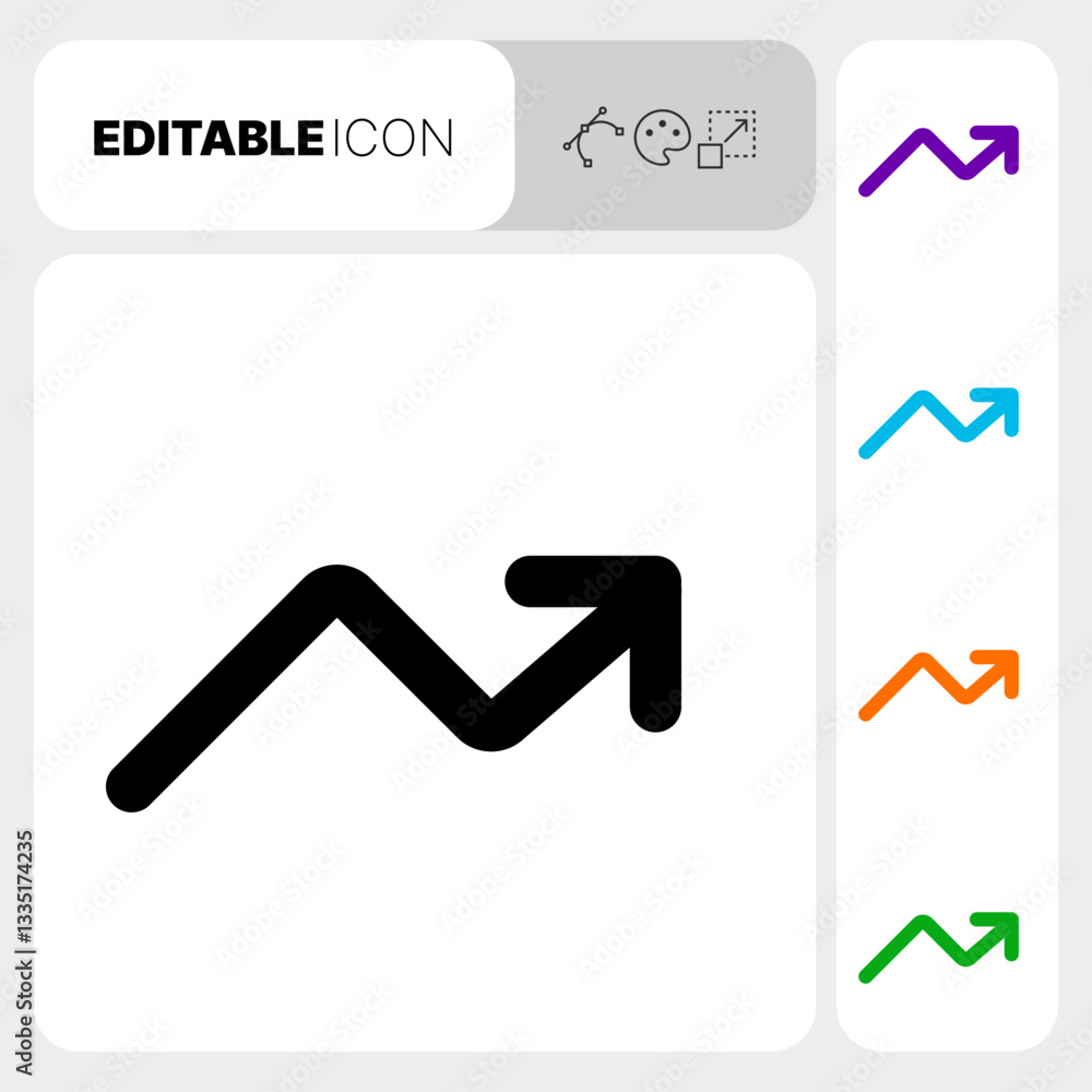 trendline Up icon. arrow shape design element.. editable stroke outline ...