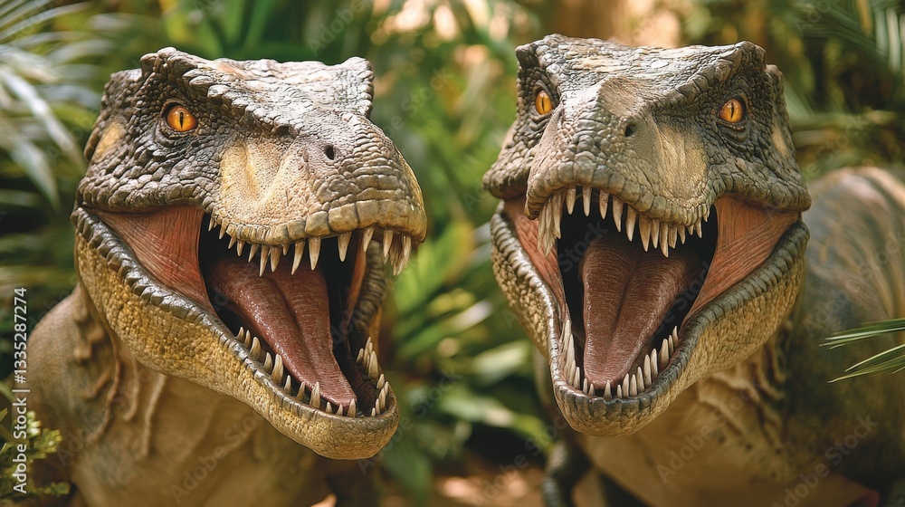 Two fearsome dinosaurs, Spinosaurus and Deinonychus, roam through the ...