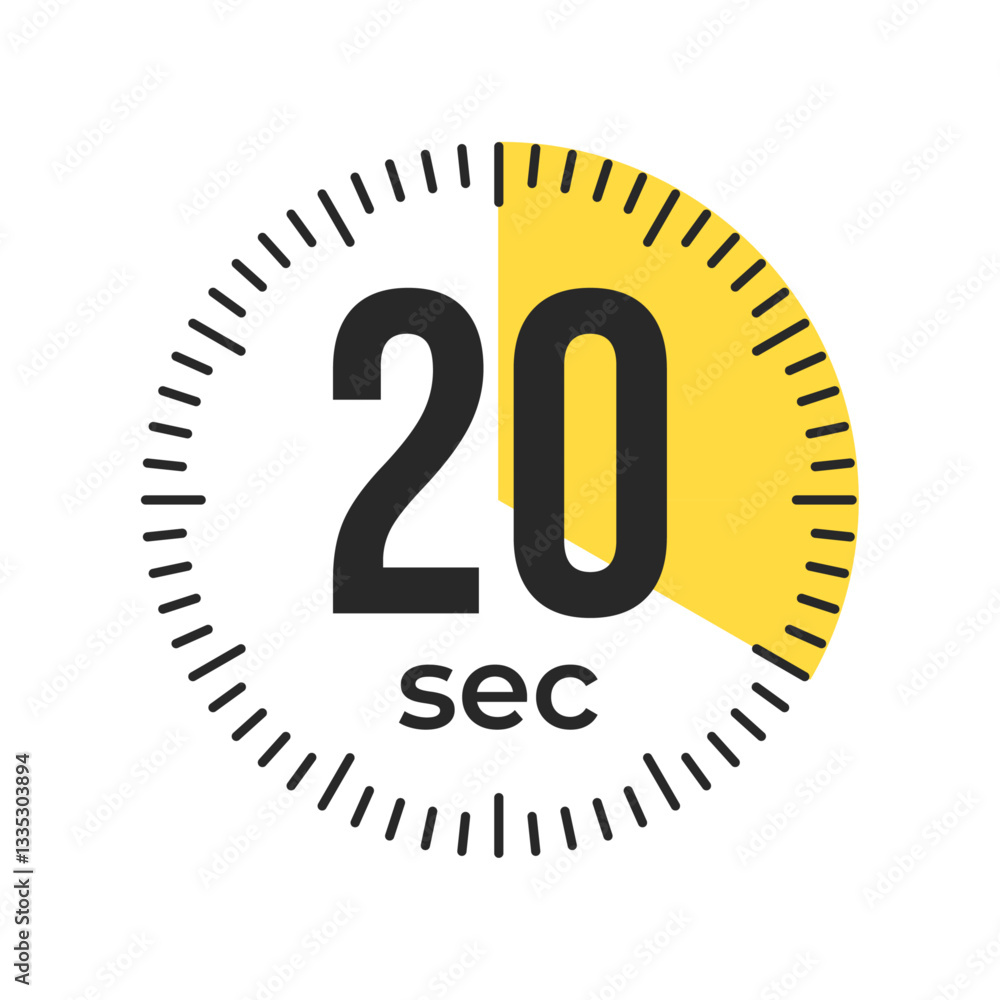 20 Or Twenty Second Timer Clock Stopwatch Isolated Icons Countdown Timer Symbol Label