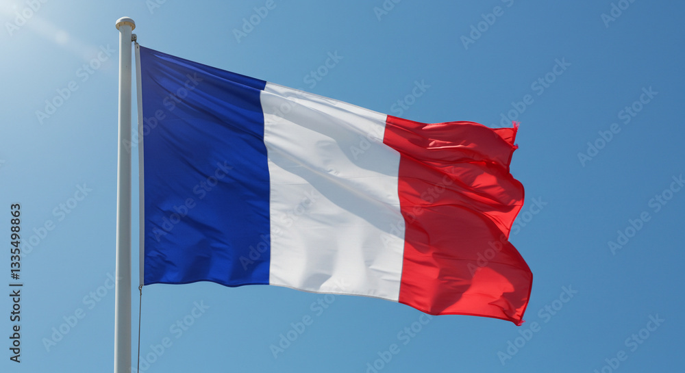 Imagen la bandera de Francia o tricolor ondea en el fondo de un cielo ...