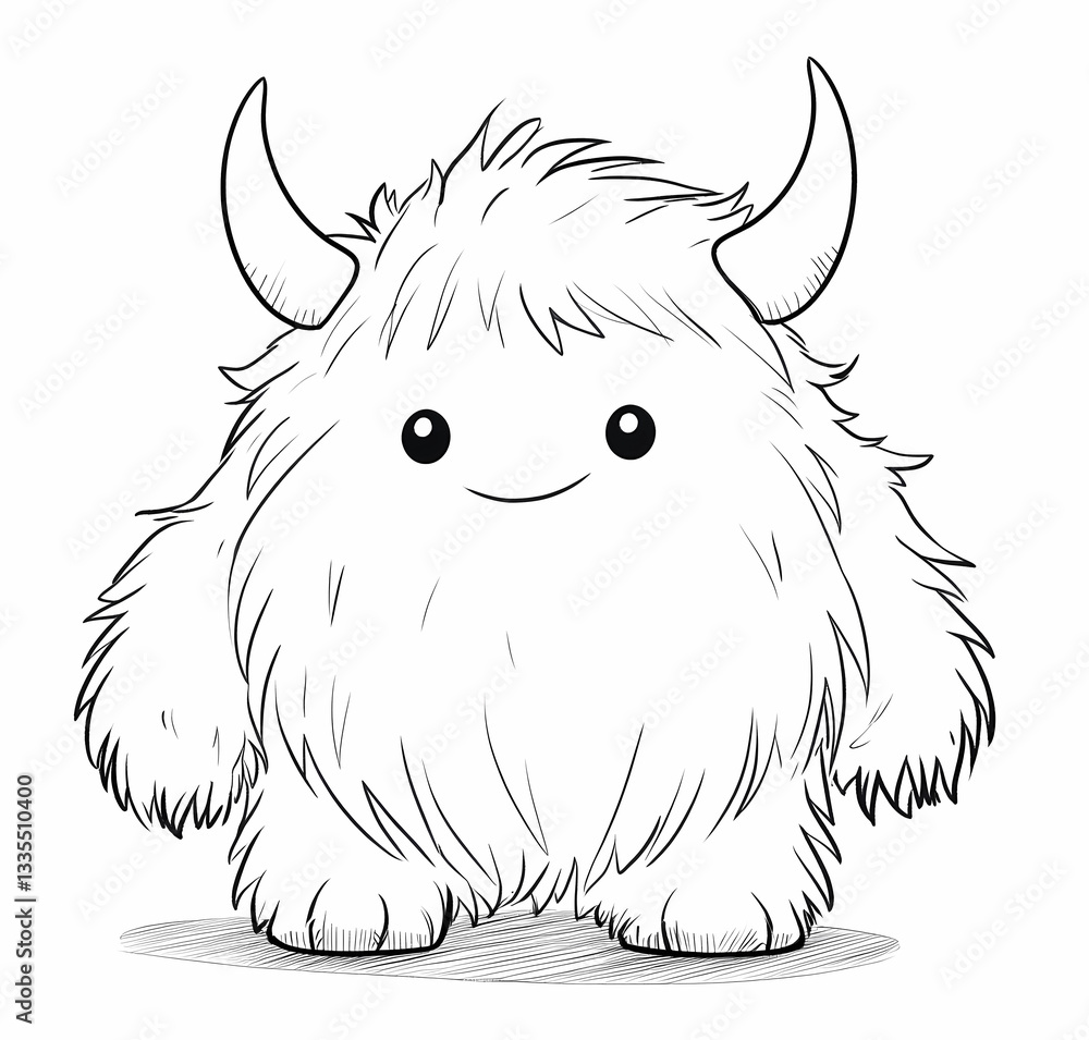 Cute, fluffy monster coloring page for kids. Simple line art drawing of ...