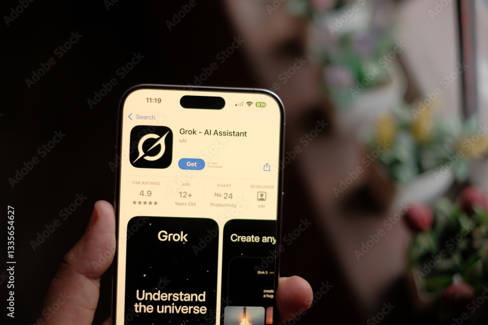 Delhi, India - March 16 2025 : Grok app on phone screen, generative ...