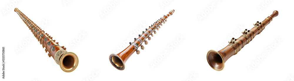 Set of Indian Shehnai Musical Instrument with Blazing Bells and Elegant ...