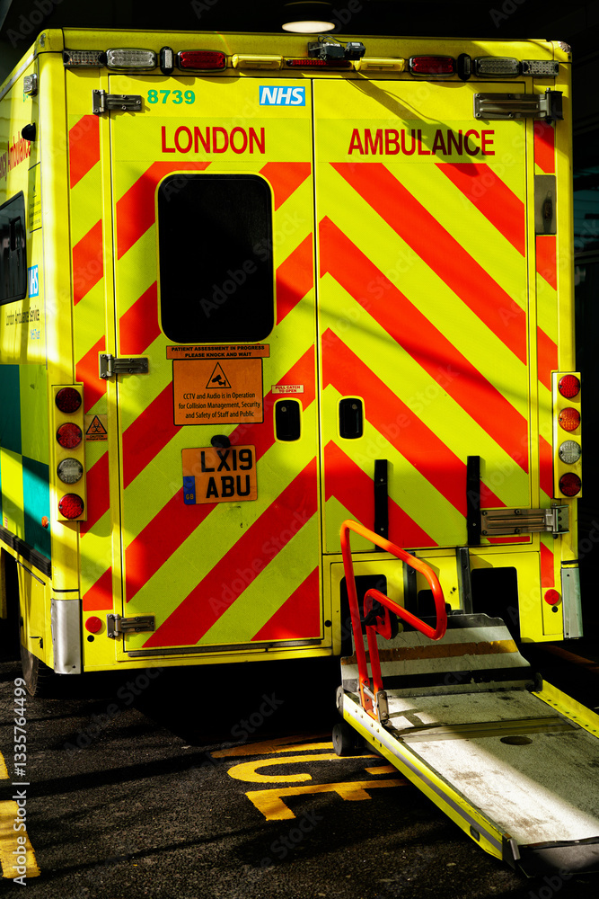 Battenburg Markings, Medical Emergency London Ambulance Vehicle Parked ...