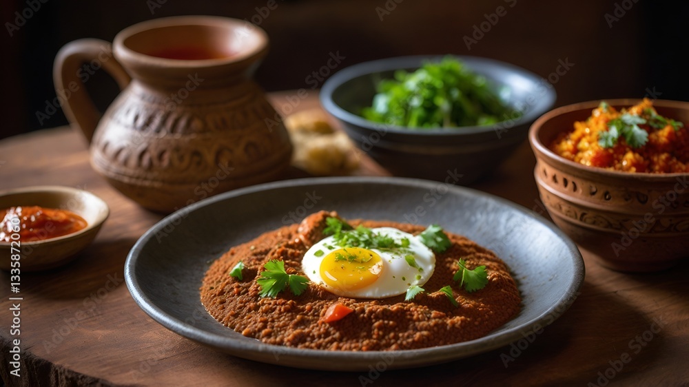 Ethiopian food, Injera with Doro Wat, traditional Ethiopian cuisine ...