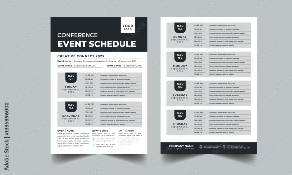 Event Schedule and Conference Event Program layout design template with ...