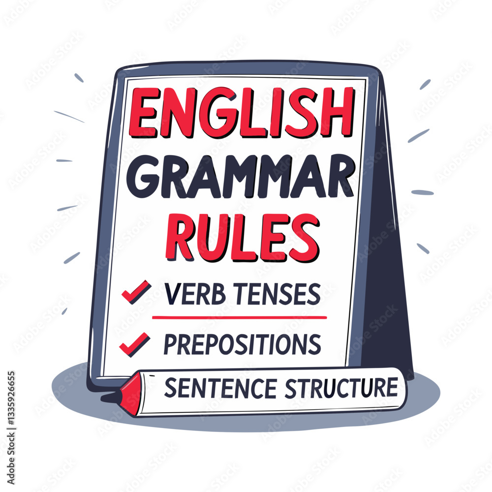 English grammar rules vector featuring verb tenses, prepositions, and ...