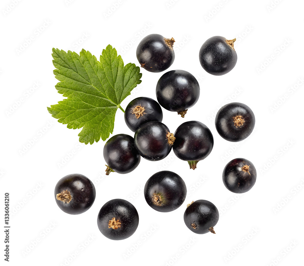 Fresh black currants cutout on a white transparent background, ideal ...