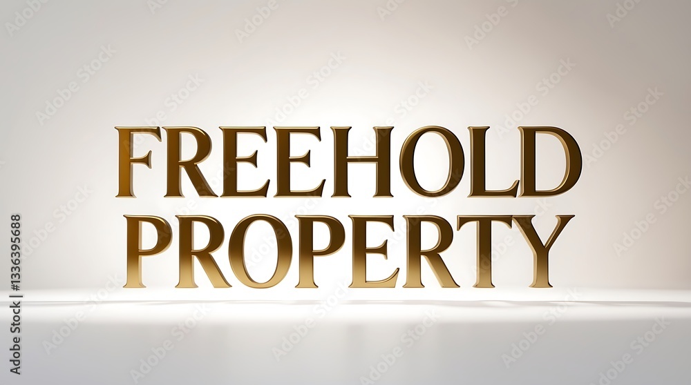 Gold lettering shows freehold property on a neutral background for ...