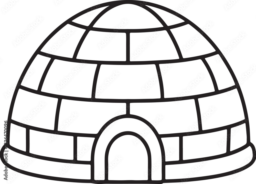 igloo line art, black outline, vector and illustration, coloring book ...