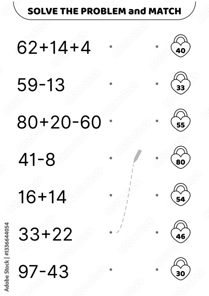 Black and white locks. Solve the problem and match. Addition and ...