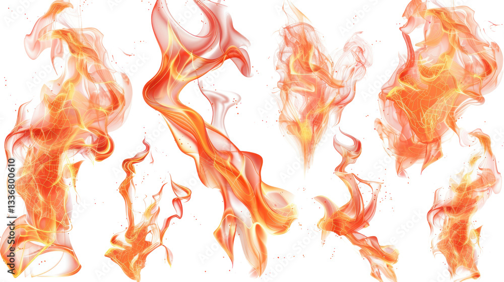 Realistic fire flames set with transparent background for design and ...