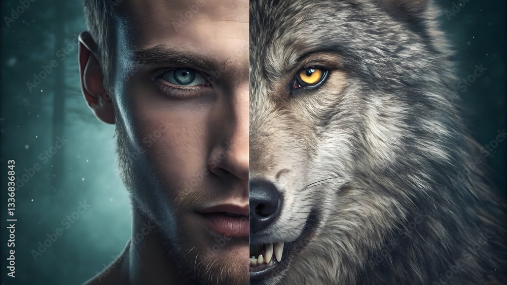Stunning Digital Art of a Man Merging with a Wolf in a Mystical Forest ...